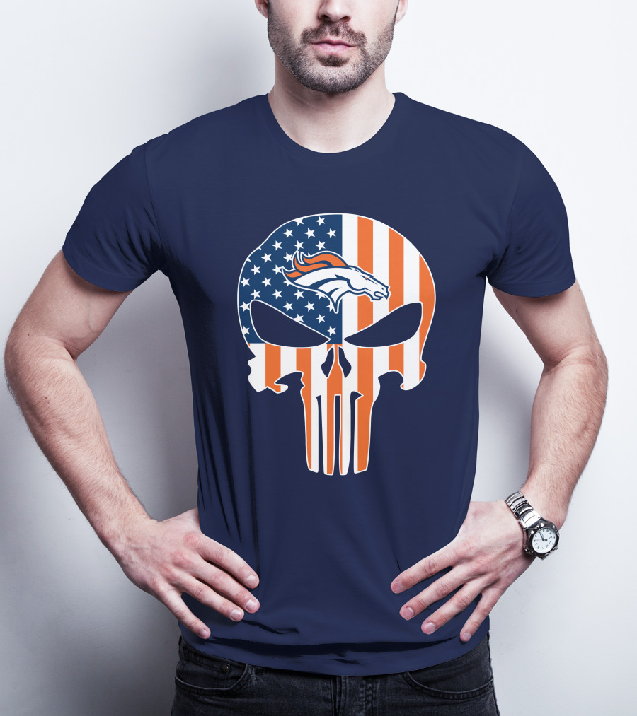 Denver Broncos Punisher Flag Skull T-Shirt