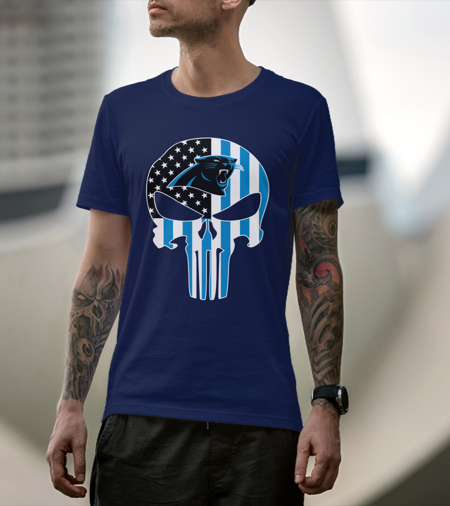 Carolina Panthers The Punisher American Flag T-Shirt