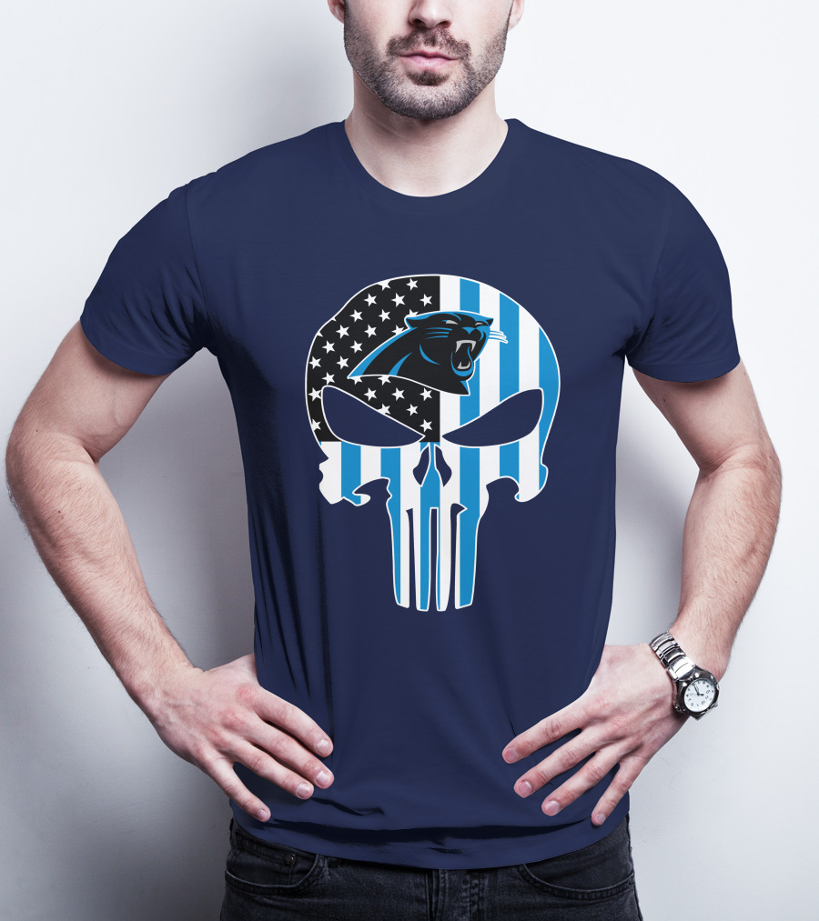 Carolina Panthers The Punisher American Flag T-Shirt