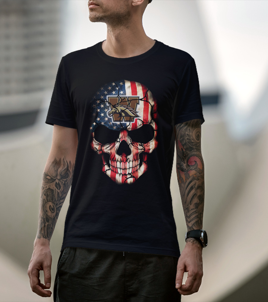 Western Michigan Broncos American Flag Skull T-Shirt