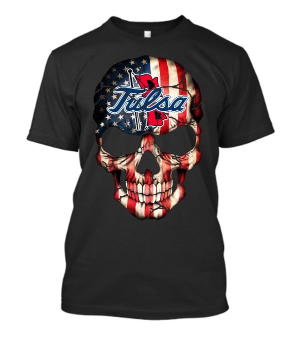 Tulsa Golden Hurricane Skull American Flag T-Shirt