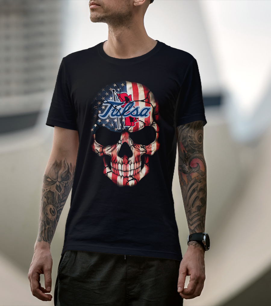 Tulsa Golden Hurricane Skull American Flag T-Shirt