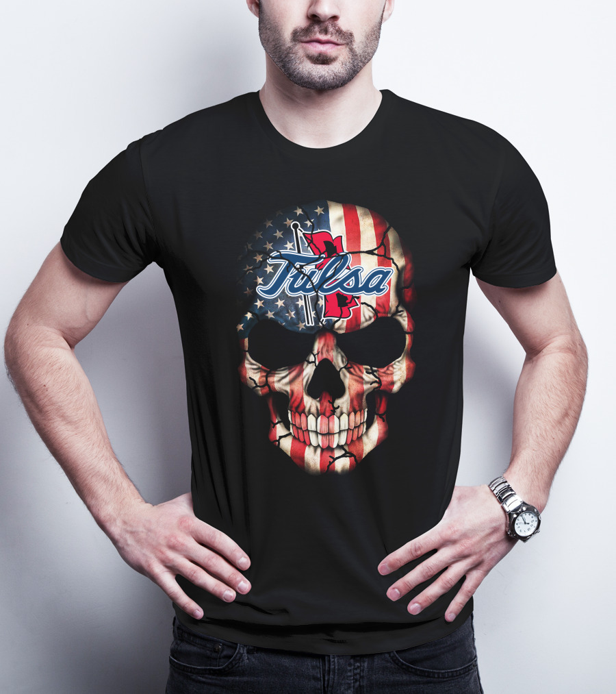 Tulsa Golden Hurricane Skull American Flag T-Shirt