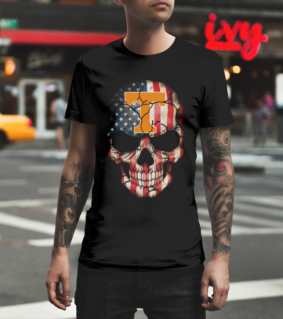 Tennessee Volunteers Skull American Flag T-Shirt