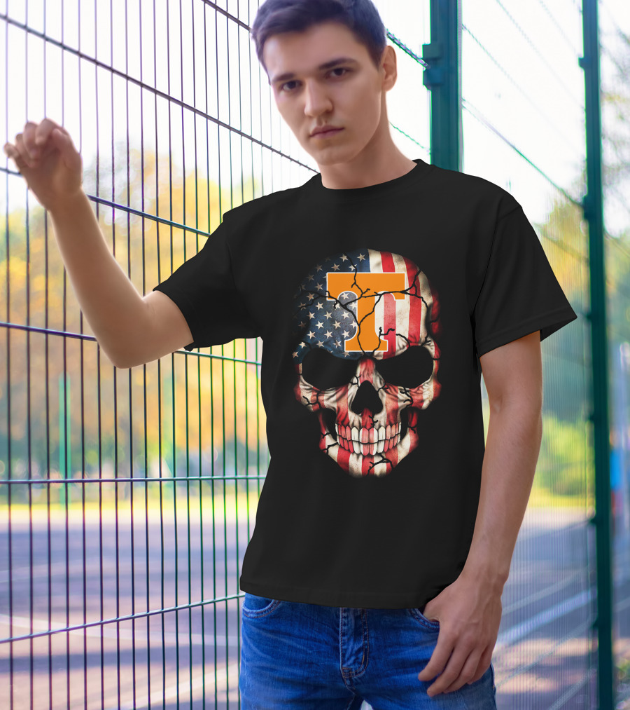 Tennessee Volunteers Skull American Flag T-Shirt