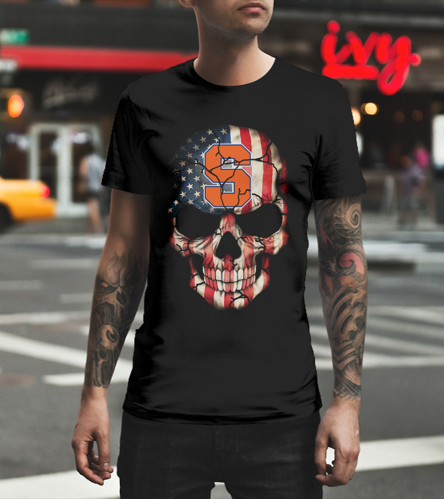 Syracuse Orange Skull American Flag T-Shirt