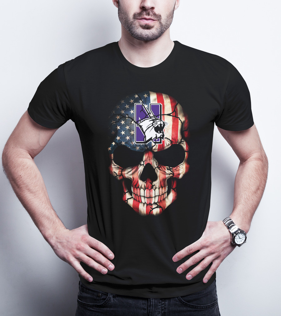Northwestern Wildcats American Flag Skull 53 T-Shirt