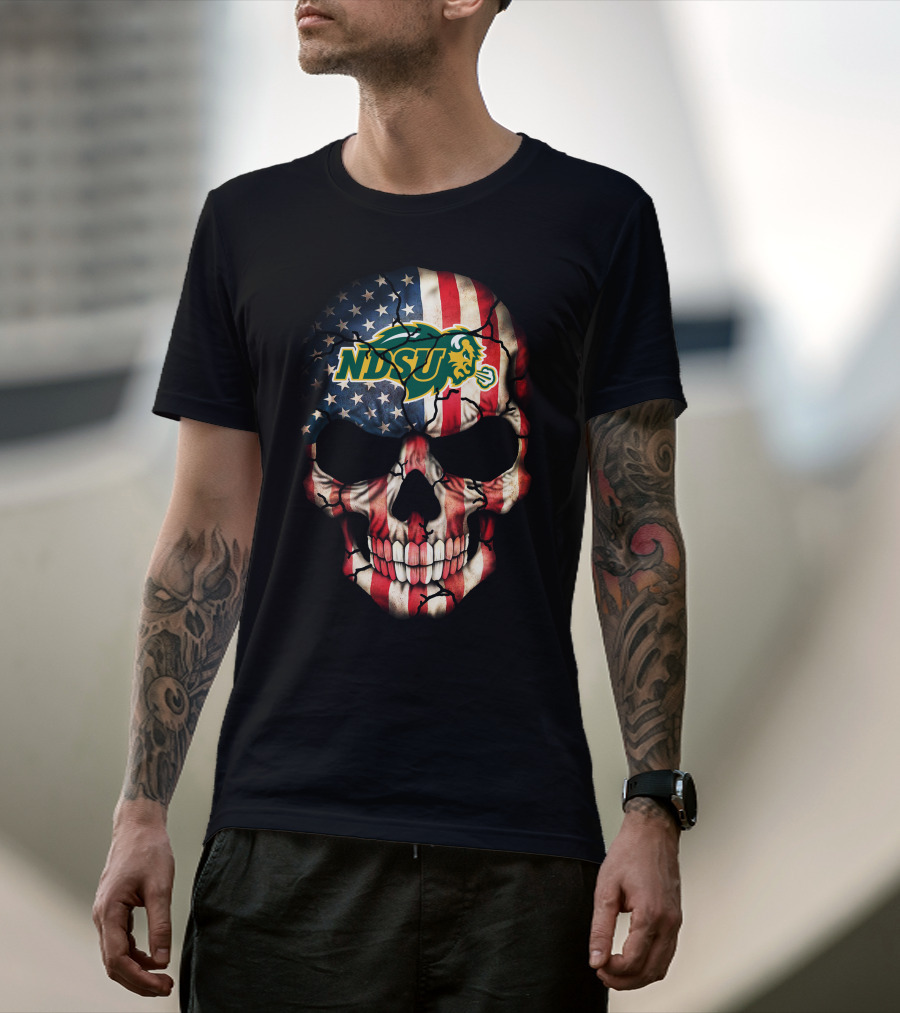 Ndsu Bison American Flag Skull 57 North Dakota State Bison T-Shirt