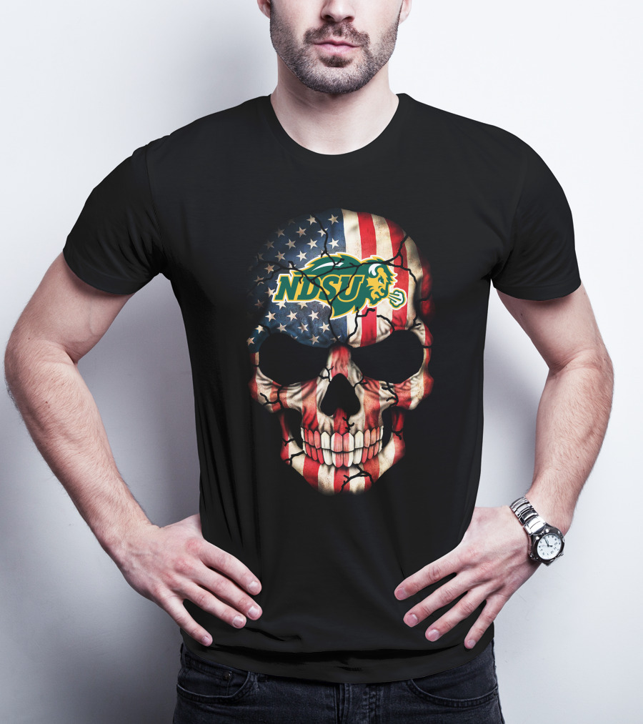 Ndsu Bison American Flag Skull 57 North Dakota State Bison T-Shirt