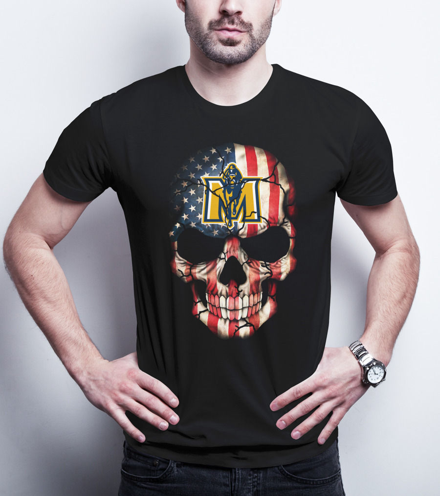 American Flag Skull With Murray State Racers T-Shirt