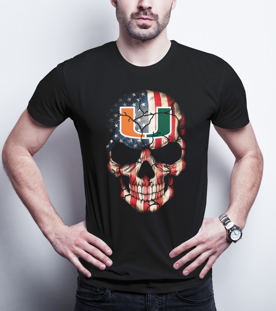 American Flag Skull Miami Hurricanes U T-Shirt