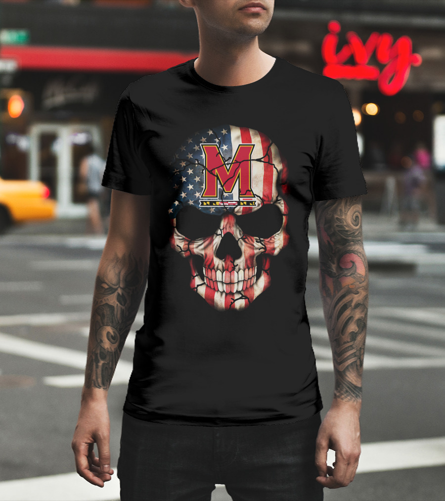 Maryland Terrapins Skull American Flag T-Shirt