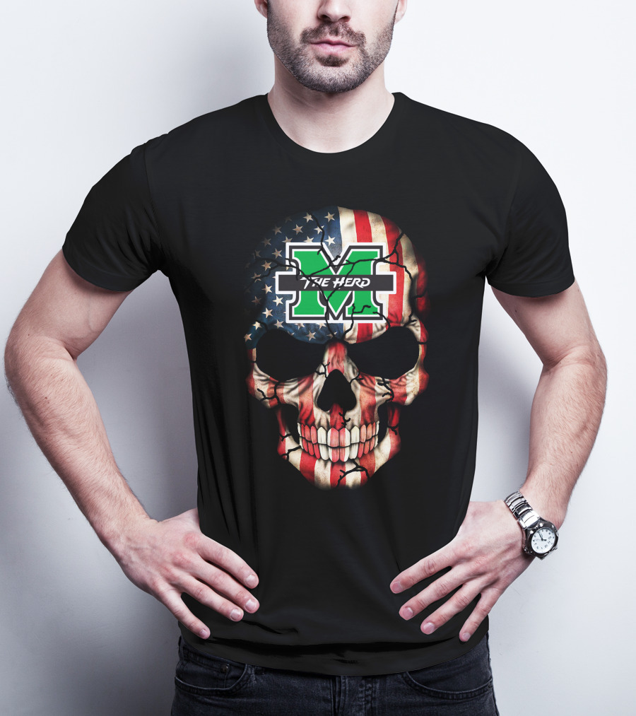 Marshall Thundering Herd American Flag Skull T-Shirt