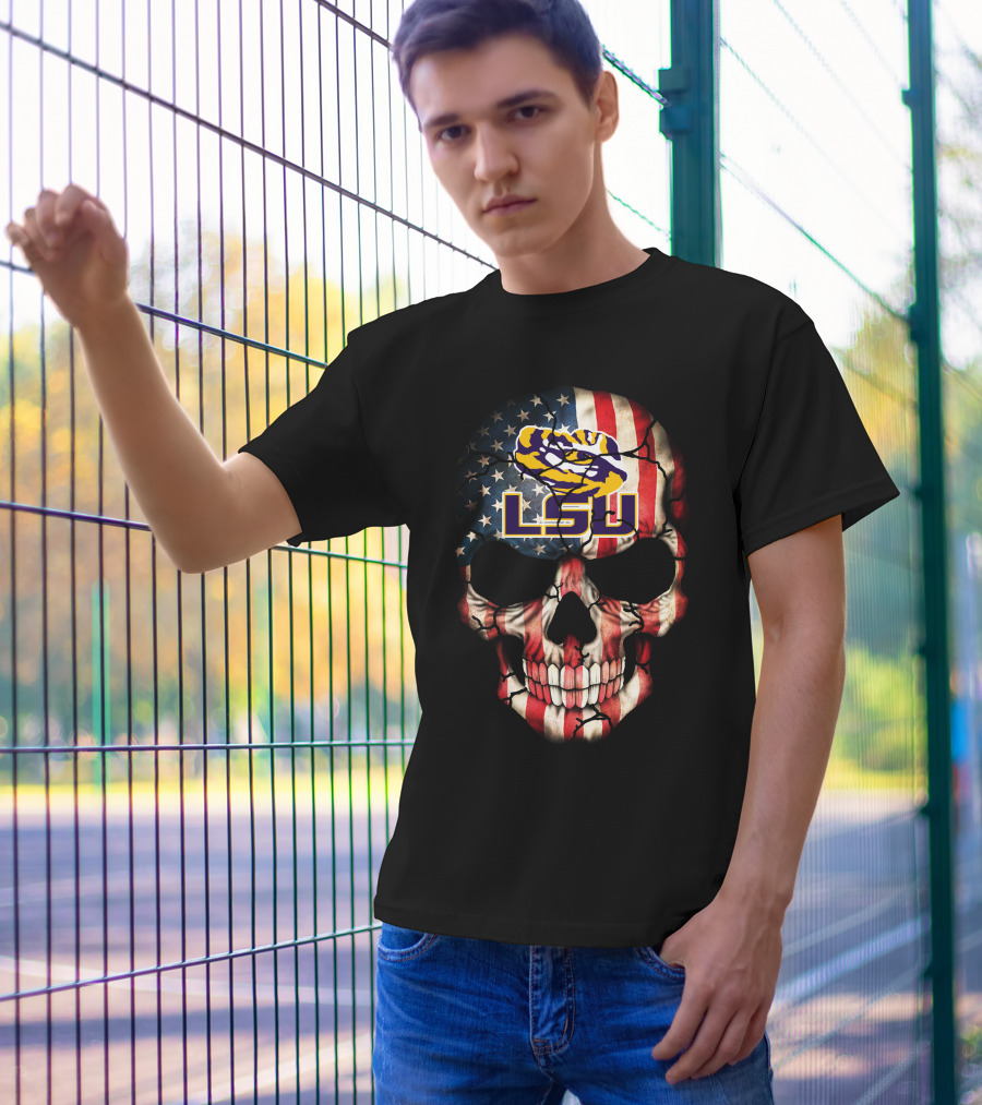 Lsu Tigers American Flag Skull T-Shirt