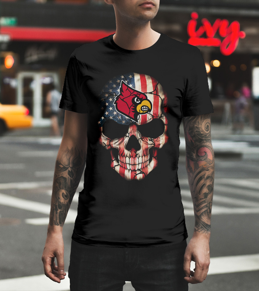 Louisville Cardinals American Flag Skull 75 T-Shirt