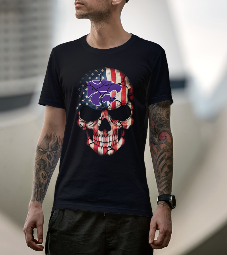 Kansas State Wildcats American Flag Skull T-Shirt