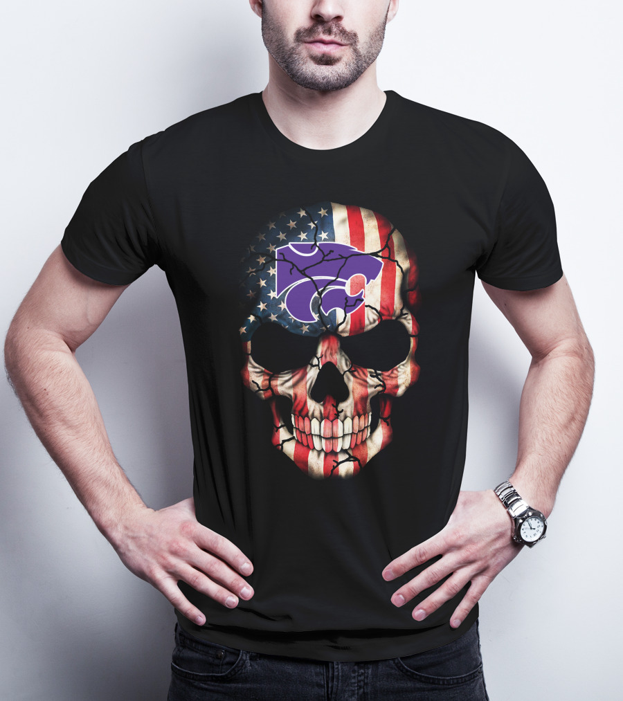 Kansas State Wildcats American Flag Skull T-Shirt