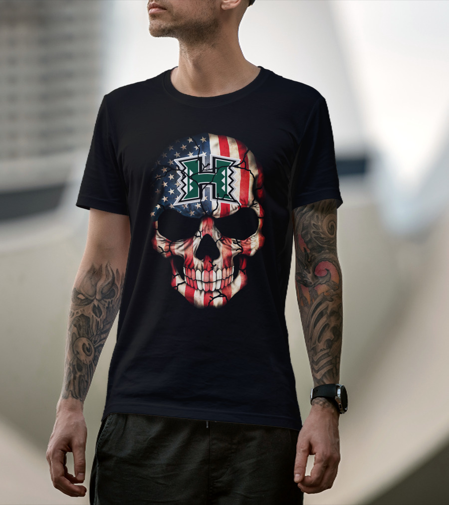 Hawai'i Rainbow Warriors American Flag Skull T-Shirt