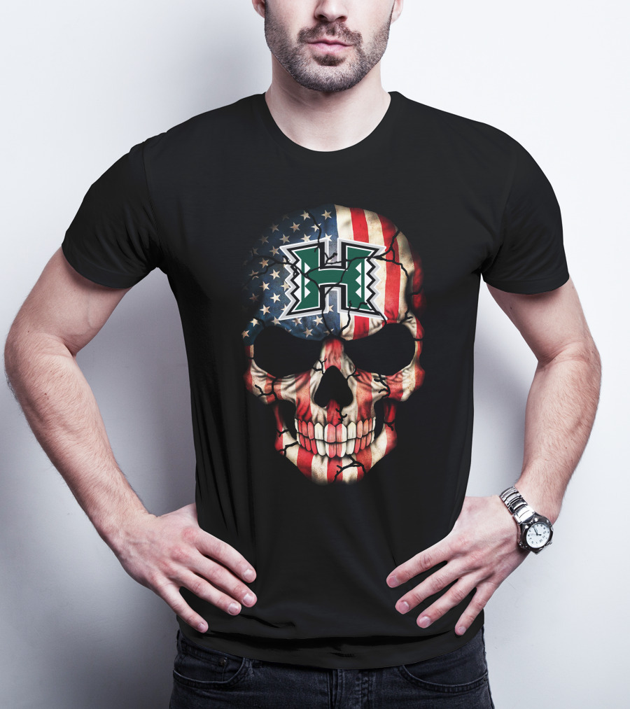 Hawai'i Rainbow Warriors American Flag Skull T-Shirt
