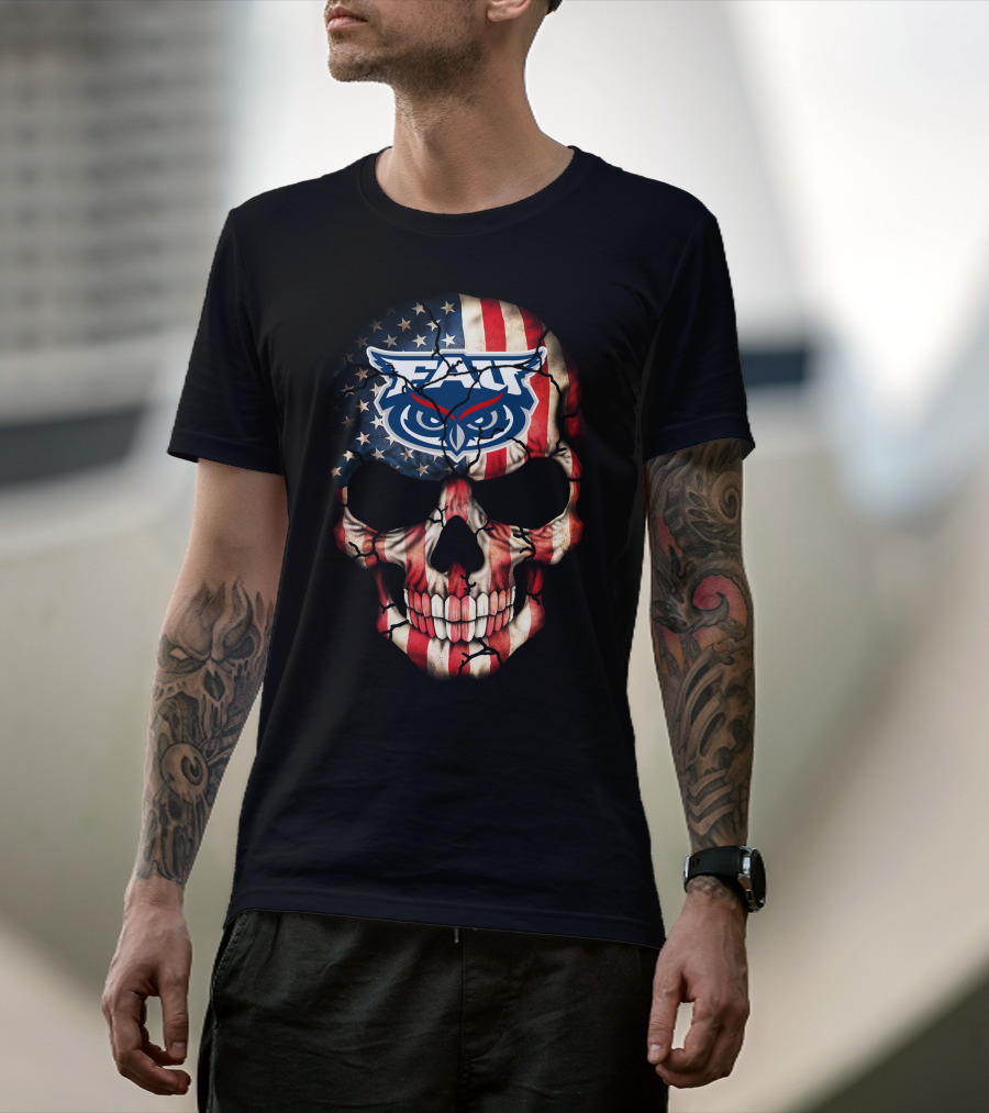 Fau Owls American Flag Skull T-Shirt
