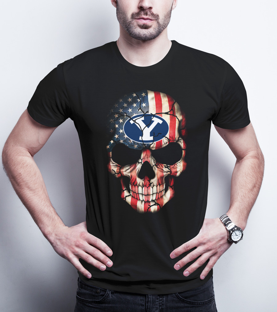 Byu Cougars Skull American Flag T-Shirt
