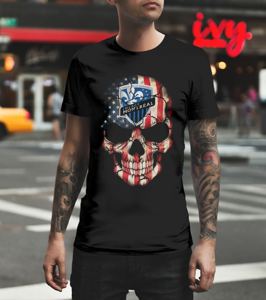 Tous Pour Gagner Impact Montreal American Flag Skull T-Shirt