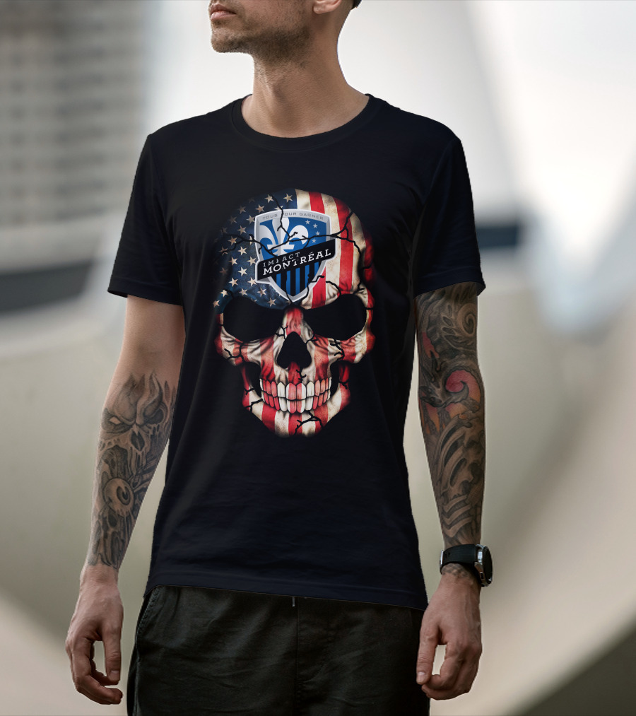 Tous Pour Gagner Impact Montreal American Flag Skull T-Shirt