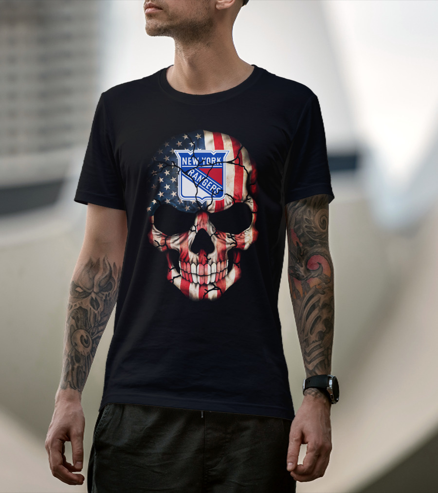 New York Rangers American Flag Skull T-Shirt