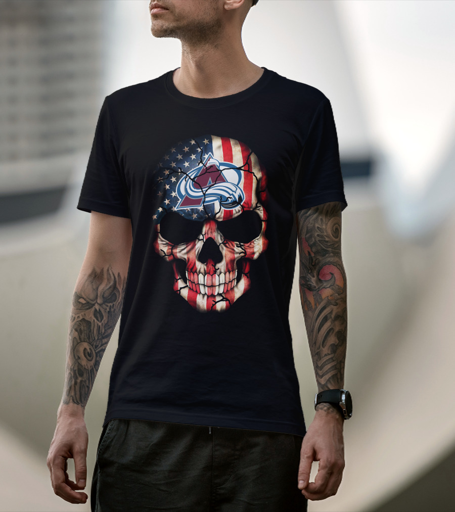 Colorado Avalanche American Flag Skull T-Shirt