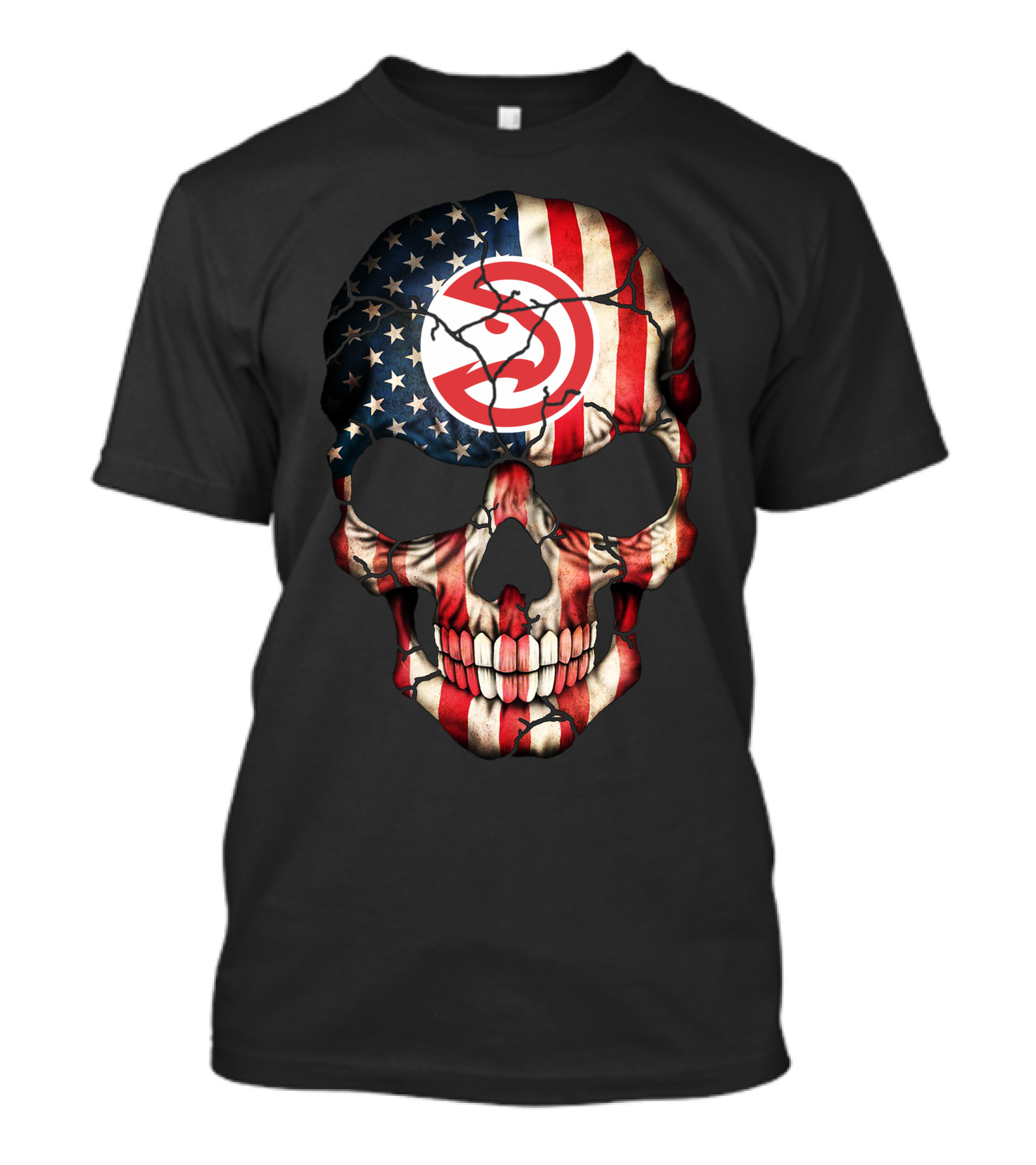 American Flag Skull Design With Atlanta Hawks Logo 193 T-Shirt