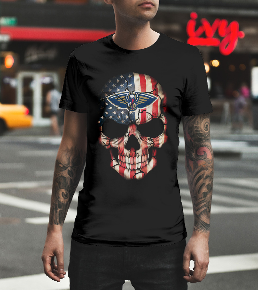 New Orleans Pelicans American Flag Skull 203 T-Shirt