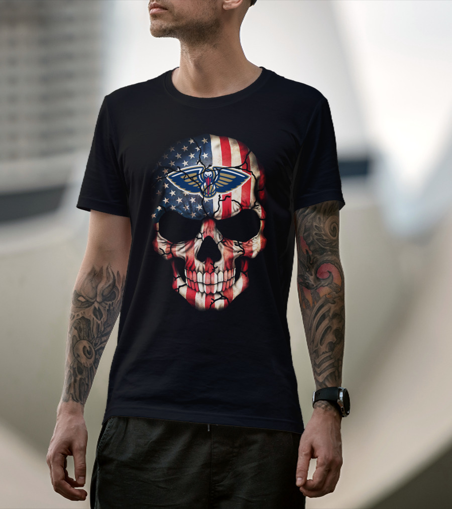 New Orleans Pelicans American Flag Skull 203 T-Shirt