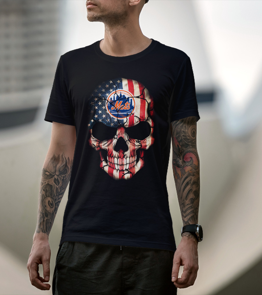 New York Mets Skull American Flag T-Shirt