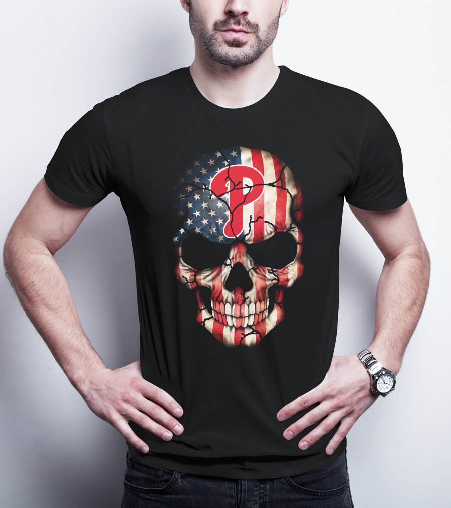 Philadelphia Phillies American Flag Skull T-Shirt