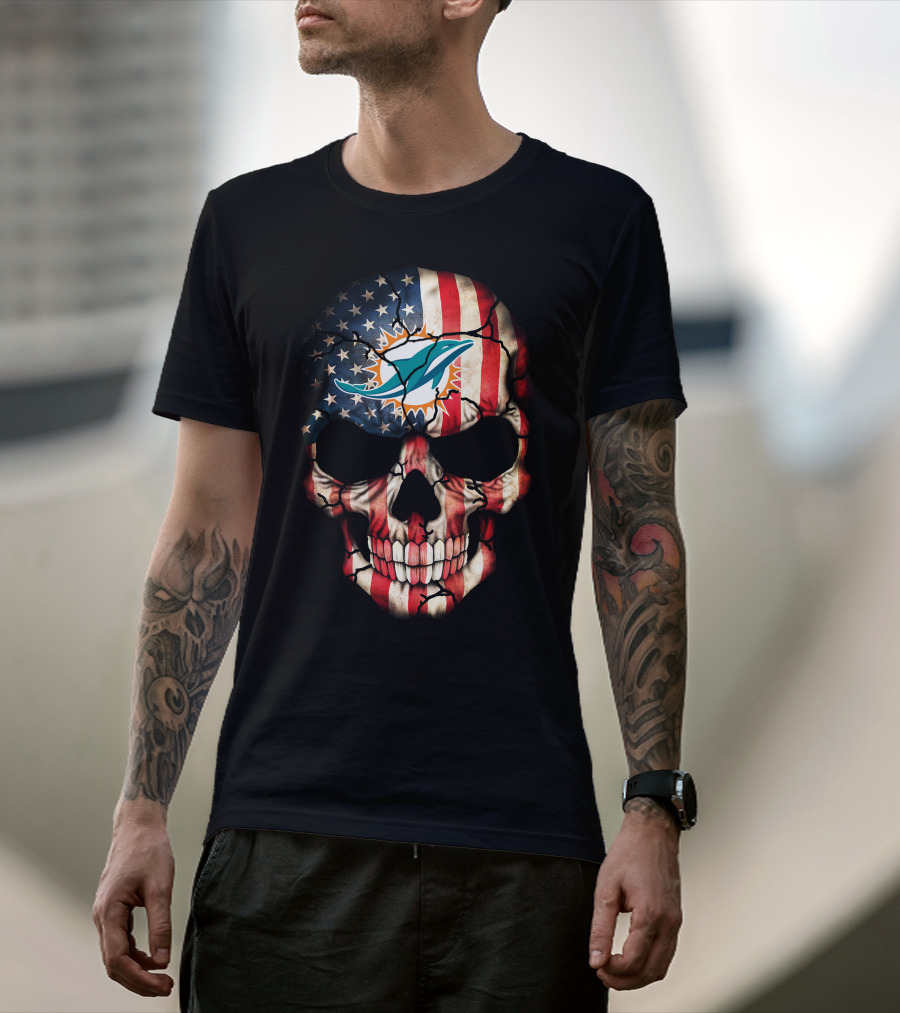 Miami Dolphins American Flag Skull T-Shirt