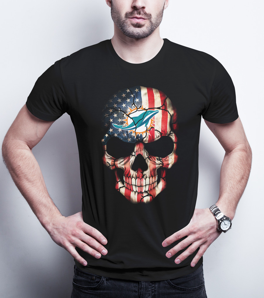 Miami Dolphins American Flag Skull T-Shirt