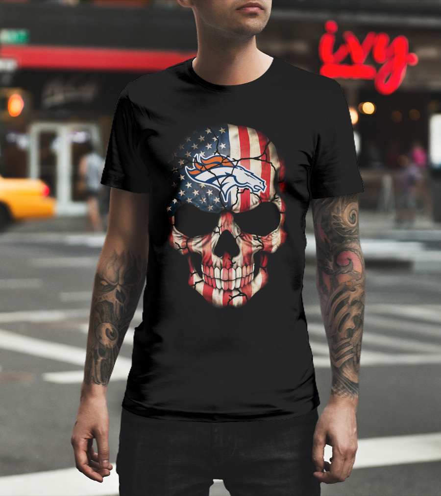 Denver Broncos American Flag Skull T-Shirt