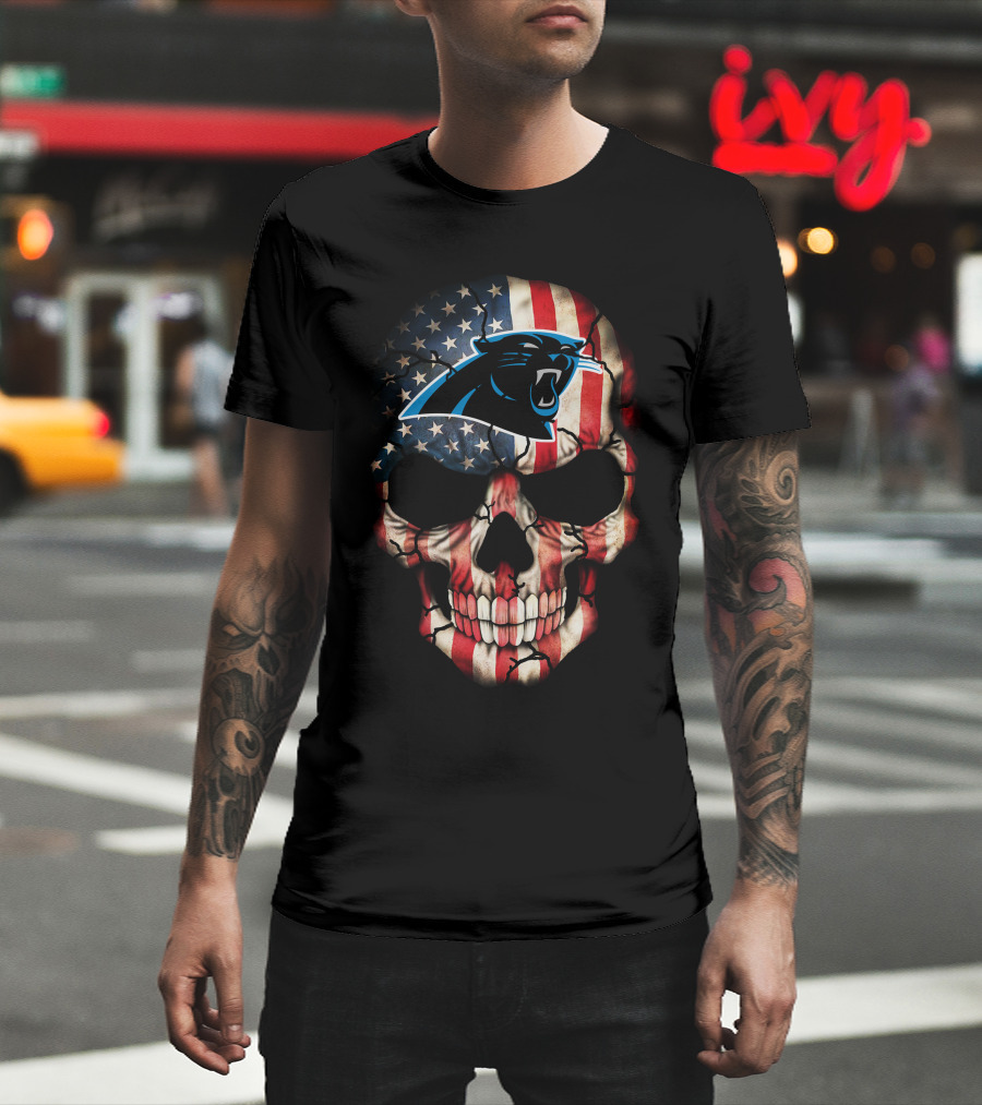 Carolina Panthers American Flag Skull 269 T-Shirt