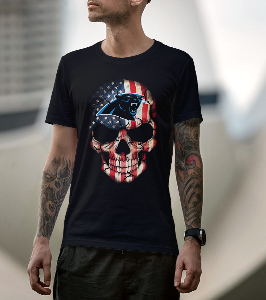 Carolina Panthers American Flag Skull 269 T-Shirt