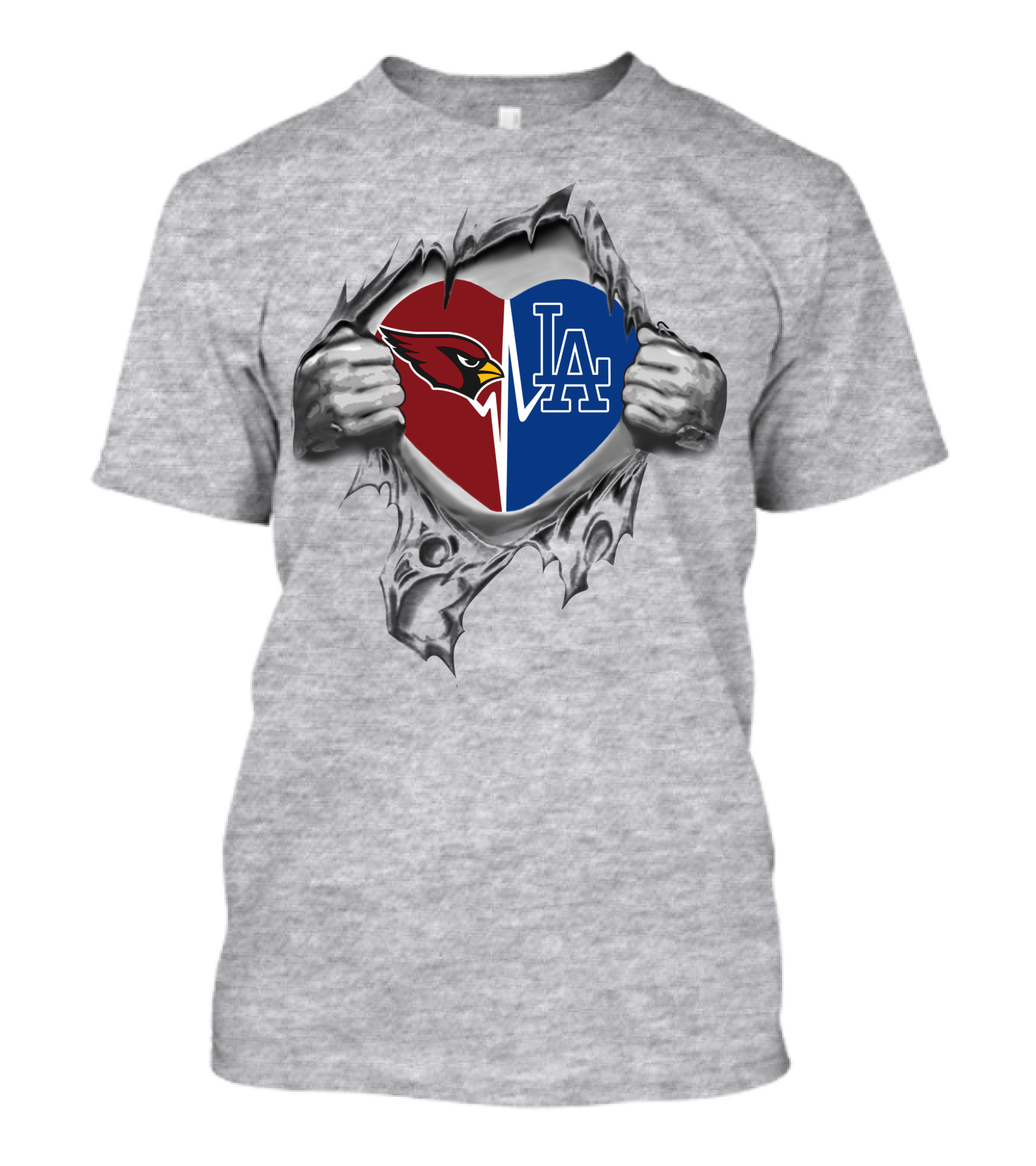 Cardinals Dodgers Heart Symbol With Ripped T-Shirt