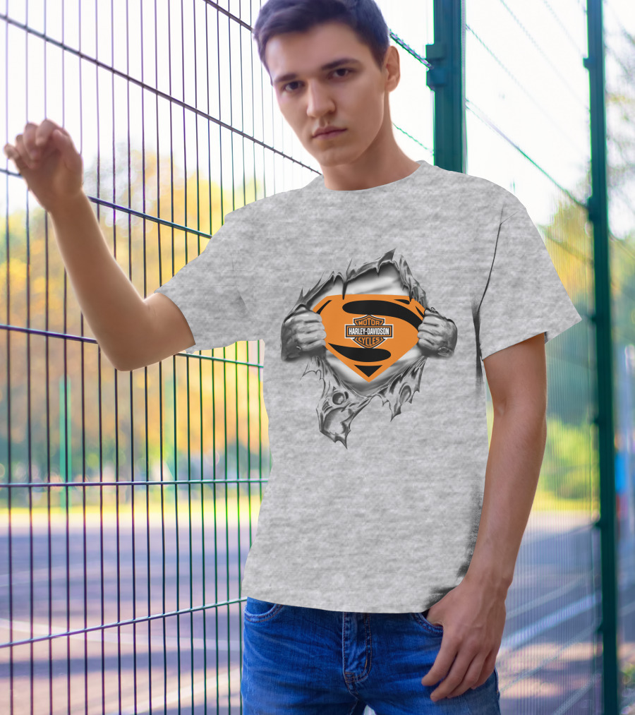 Superman Harley Davidson Logo Ripped Chest T-Shirt