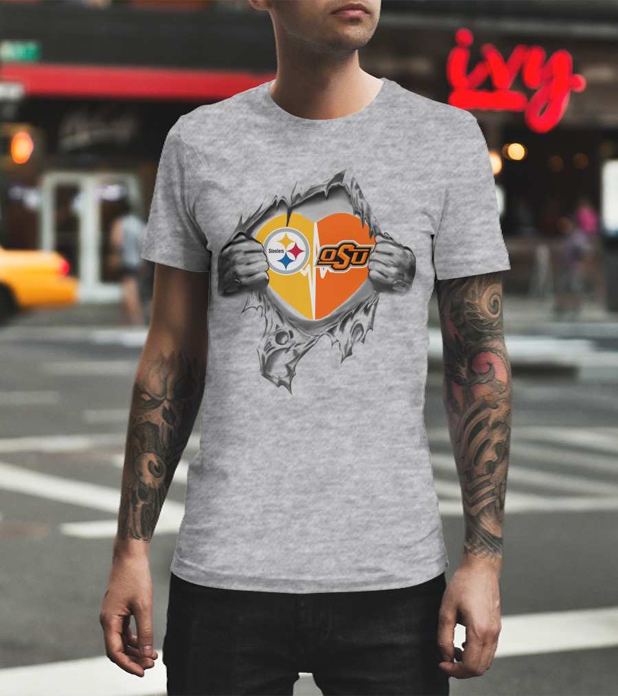 Steelers Oklahoma State Cowboys Heartbeat T-Shirt