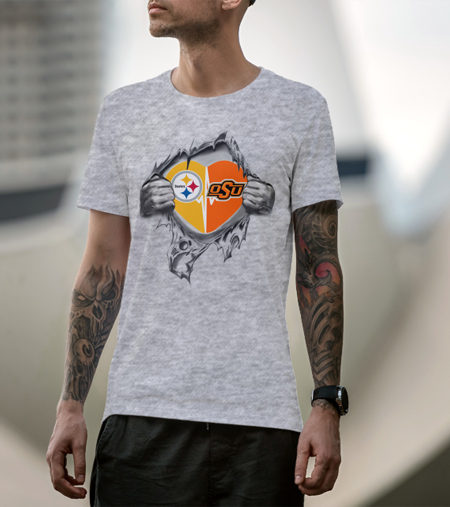 Steelers Oklahoma State Cowboys Heartbeat T-Shirt
