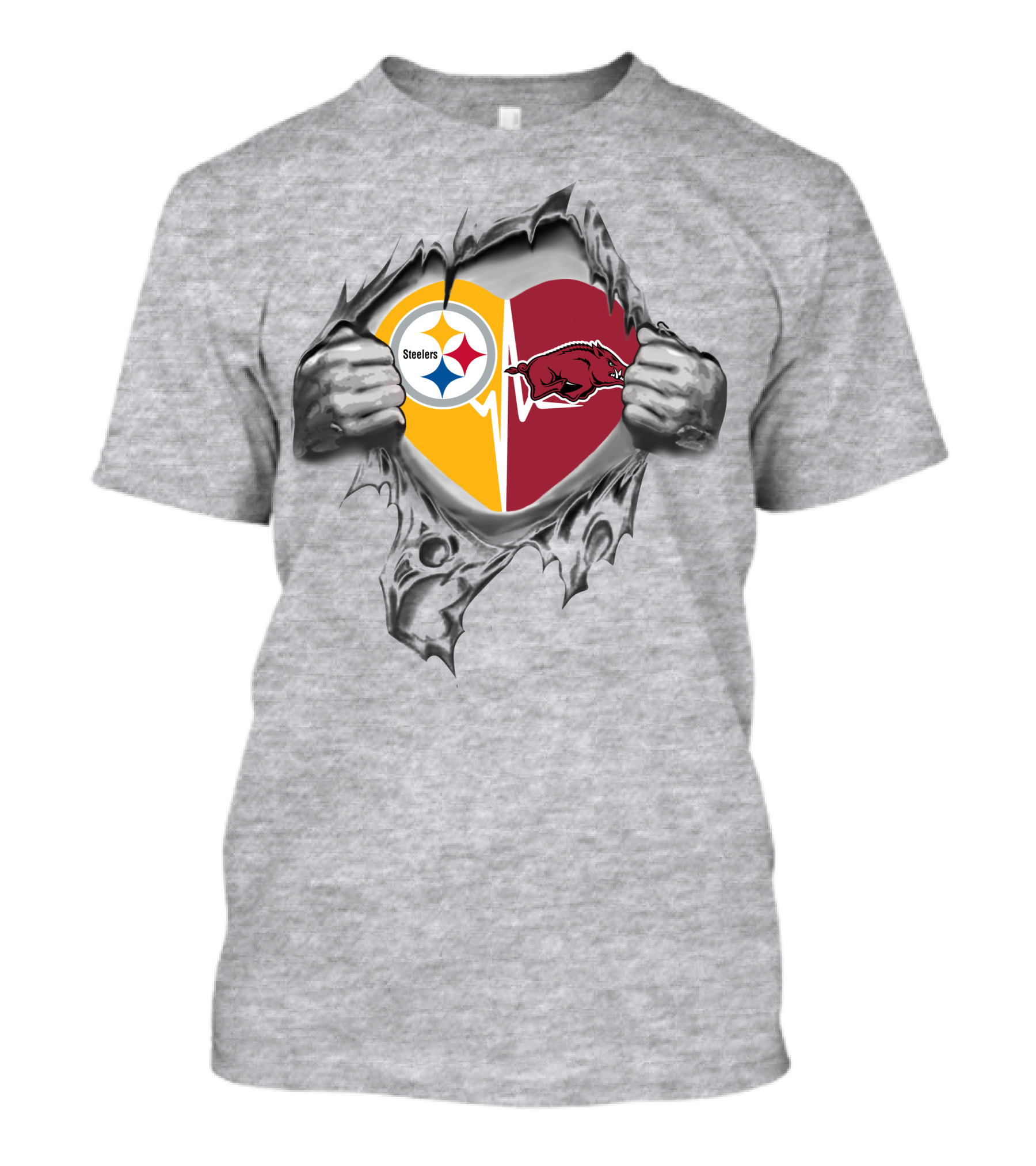 Steelers Arkansas Razorbacks Heartbeat Passion Fan Symbol T-Shirt
