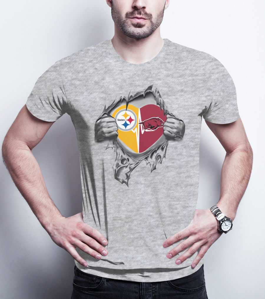 Steelers Arkansas Razorbacks Heartbeat Passion Fan Symbol T-Shirt