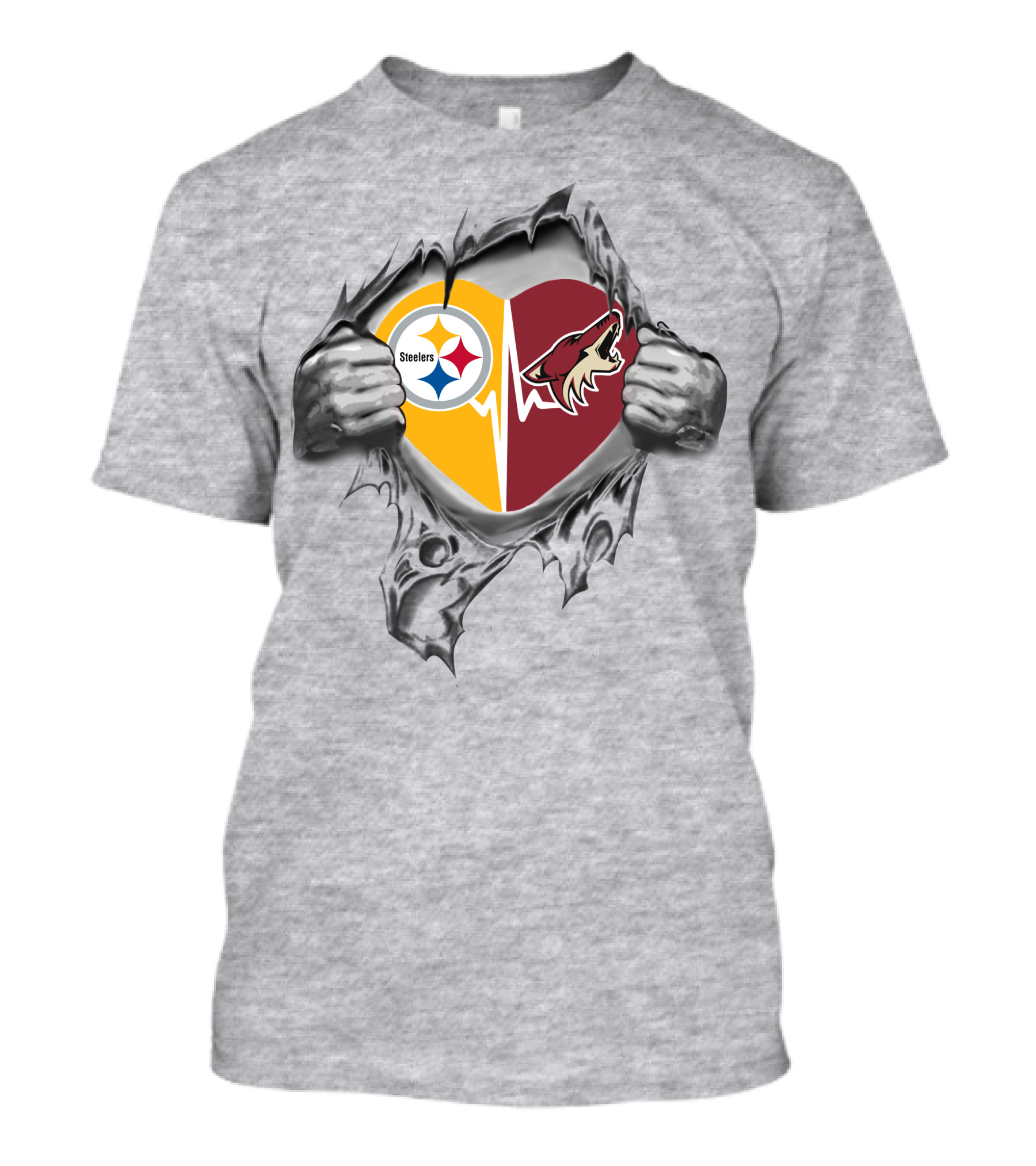 Steelers Arizona Coyotes Heartbeat Torn Fabric T-Shirt