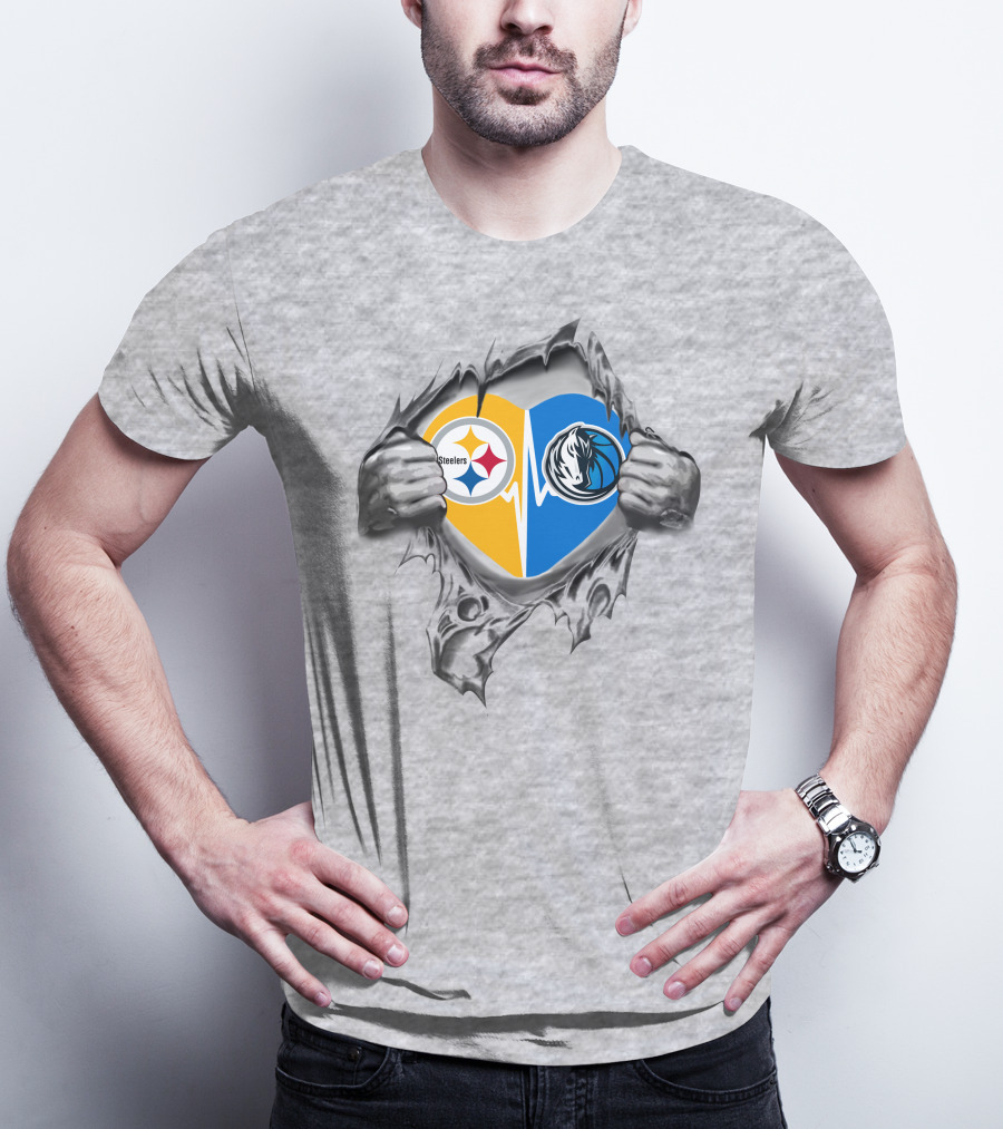 Steelers Dallas Mavericks Heart Logo Torn Fabric T-Shirt