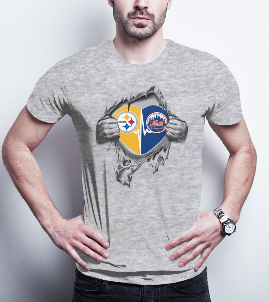 Steelers Mets Heart Design Passion For Pittsburgh And New York Fans T-Shirt
