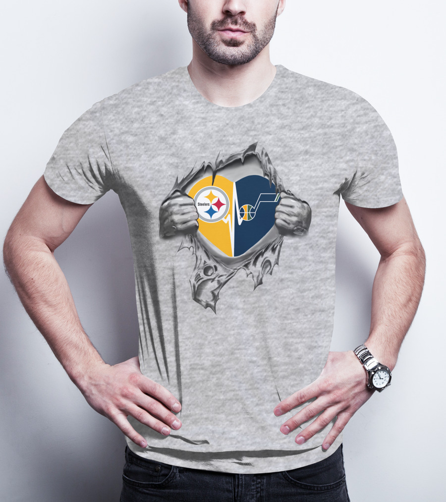 Steelers Utah Jazz Heartbeat Passion Fan Logo Association T-Shirt