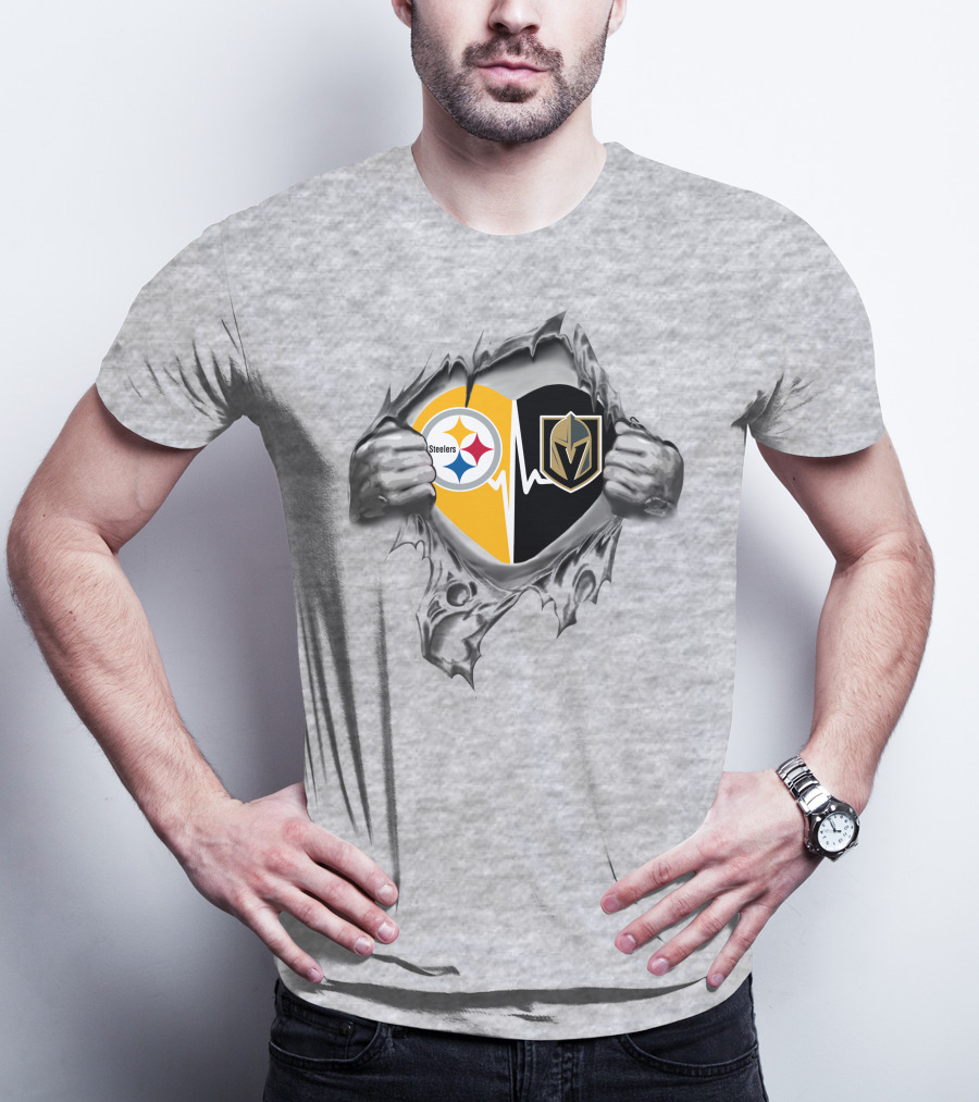 Steelers Vegas Golden Knights Heartbeat Passion T-Shirt